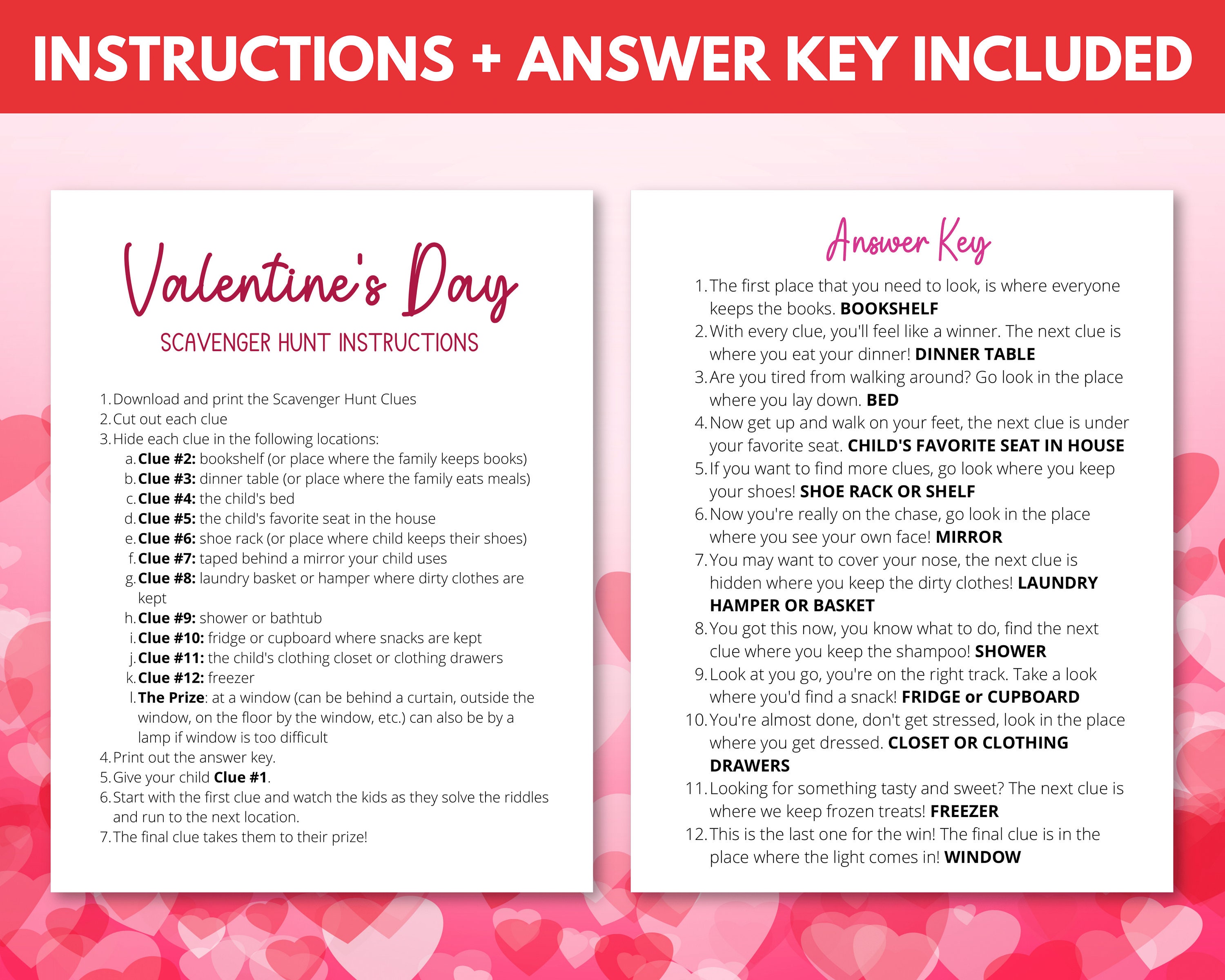 Valentine's Day Indoor Scavenger Hunt Game, Valentine's Day Game ...
