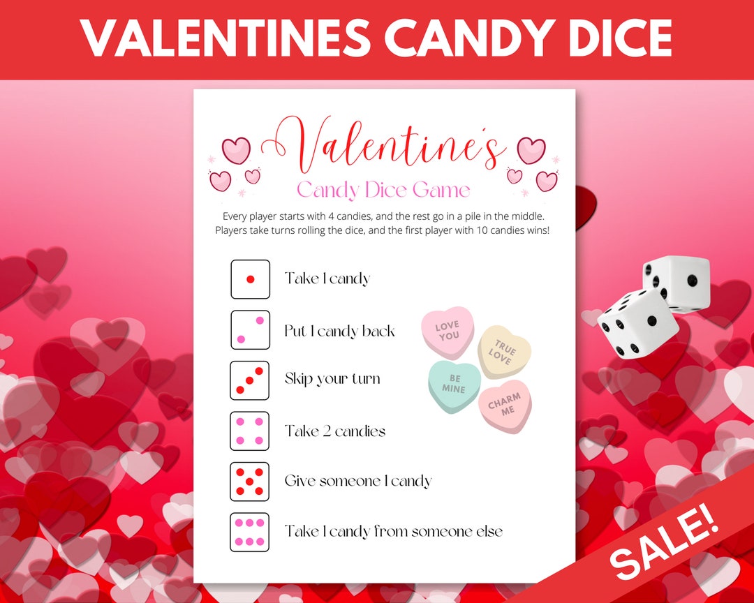 Valentine's Day Candy Dice Game, Valentine's Day Game, Valentine's Day ...