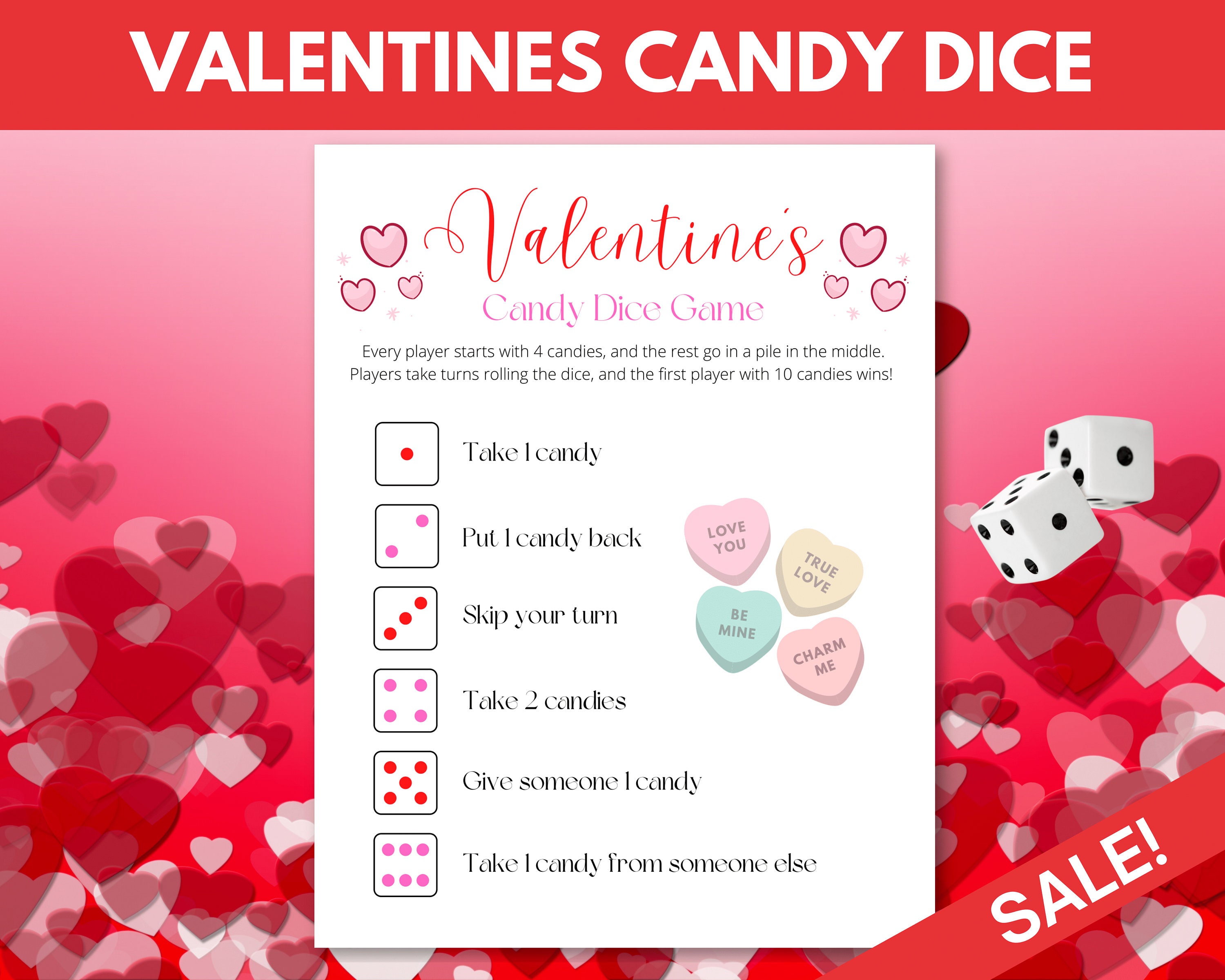 Valentine's Day Candy Dice Game, Valentine's Day Game, Valentine's Day ...