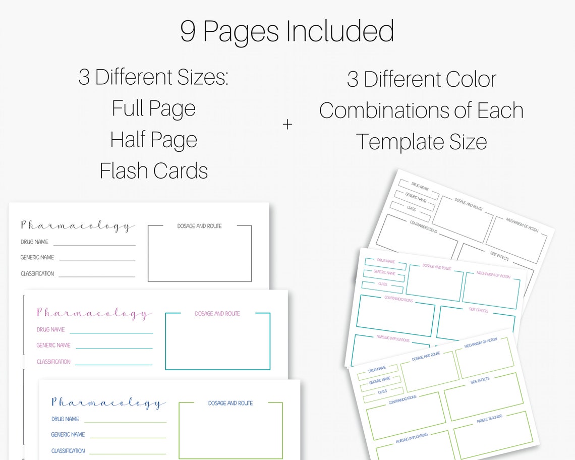 Nursing Notes Pharmacology Bundle Multiple Sizes and Colors | Nursing ...