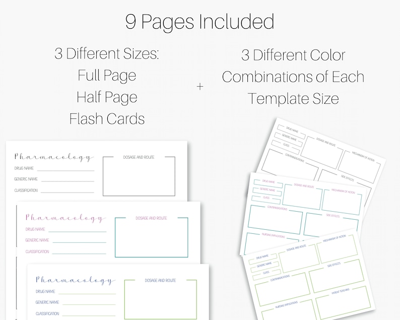 Nursing Notes Pharmacology Bundle Multiple Sizes and Colors | Nursing ...