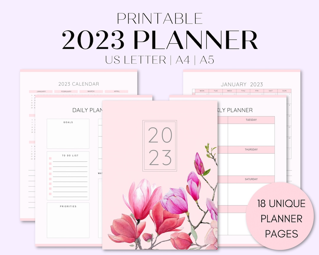 2023 Pink Printable Planner | US Letter, A4, A5 Sizes | Daily, Weekly ...