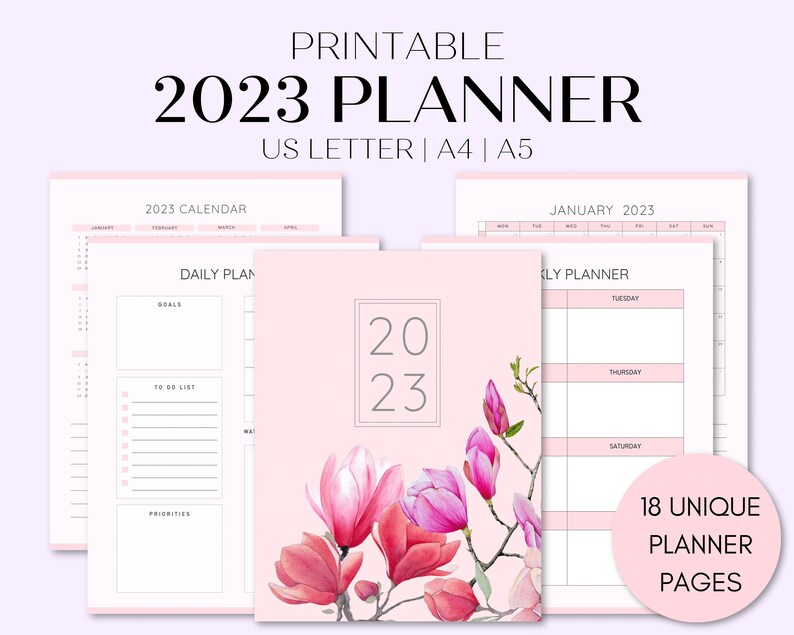 2023 Pink Printable Planner | US Letter, A4, A5 Sizes | Daily, Weekly ...