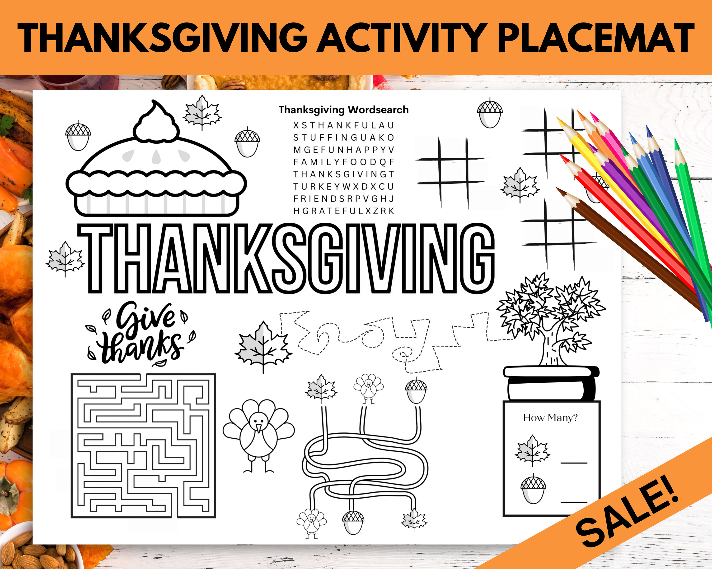 Printable Thanksgiving Coloring Placemats, Thanksgiving Games, Fall ...