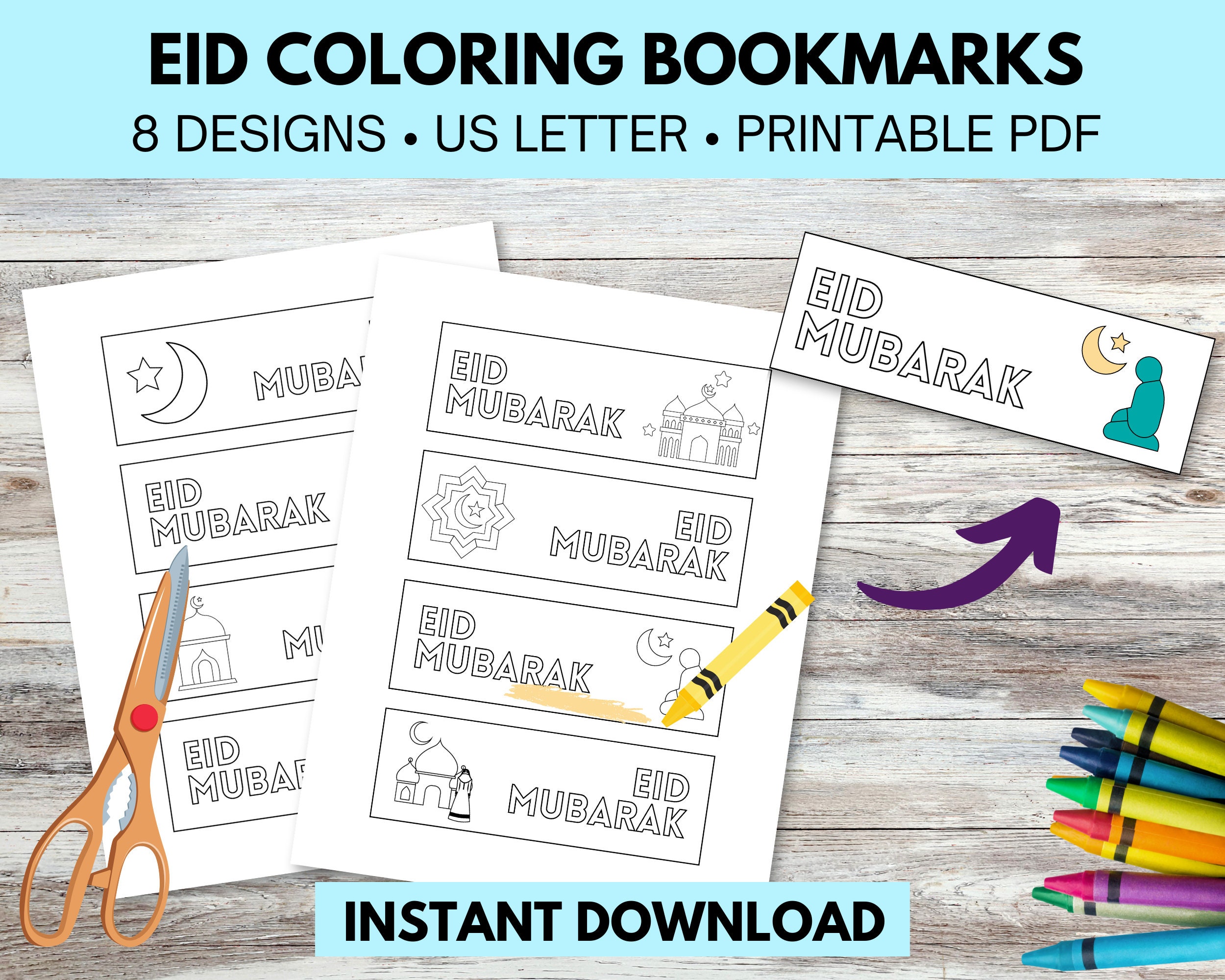 Eid Mubarak Coloring Bookmarks for Kids Eid Activity for Kids Eid Gift ...