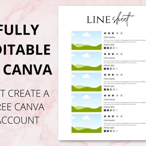 Editable Line Sheet Template, Wholesale Price List Template, Product ...