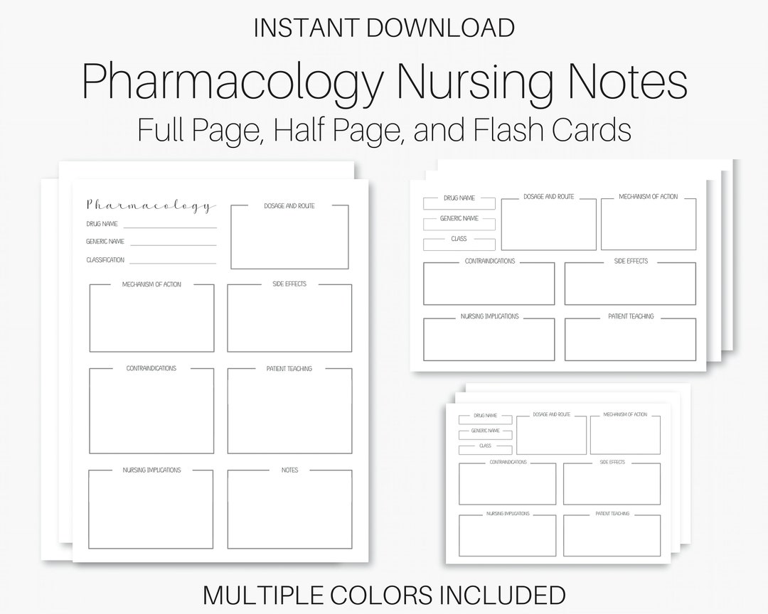 Nursing Notes Pharmacology Bundle Multiple Sizes and Colors | Nursing ...