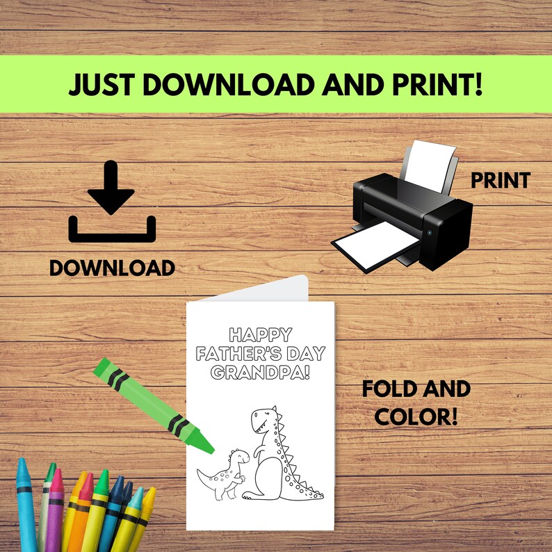 Printable Grandpa Father's Day Dinosaur Coloring Card, Papa Grandfather ...