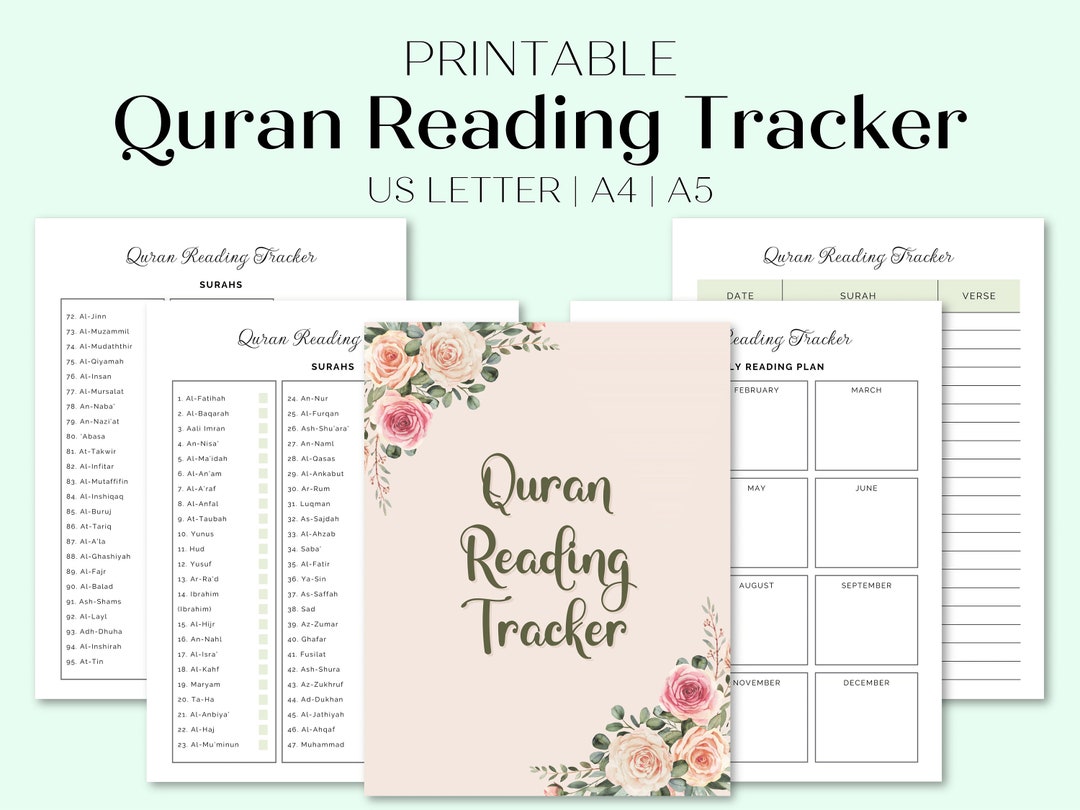 Quran Reading Tracker | US Letter, A4, A5 Sizes | Ramadan Quran Journal ...