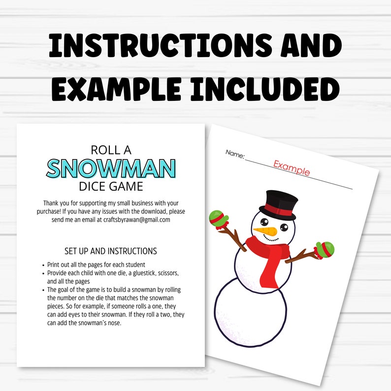 Roll a Snowman Christmas Dice Game, Christmas Party Game, Christmas ...