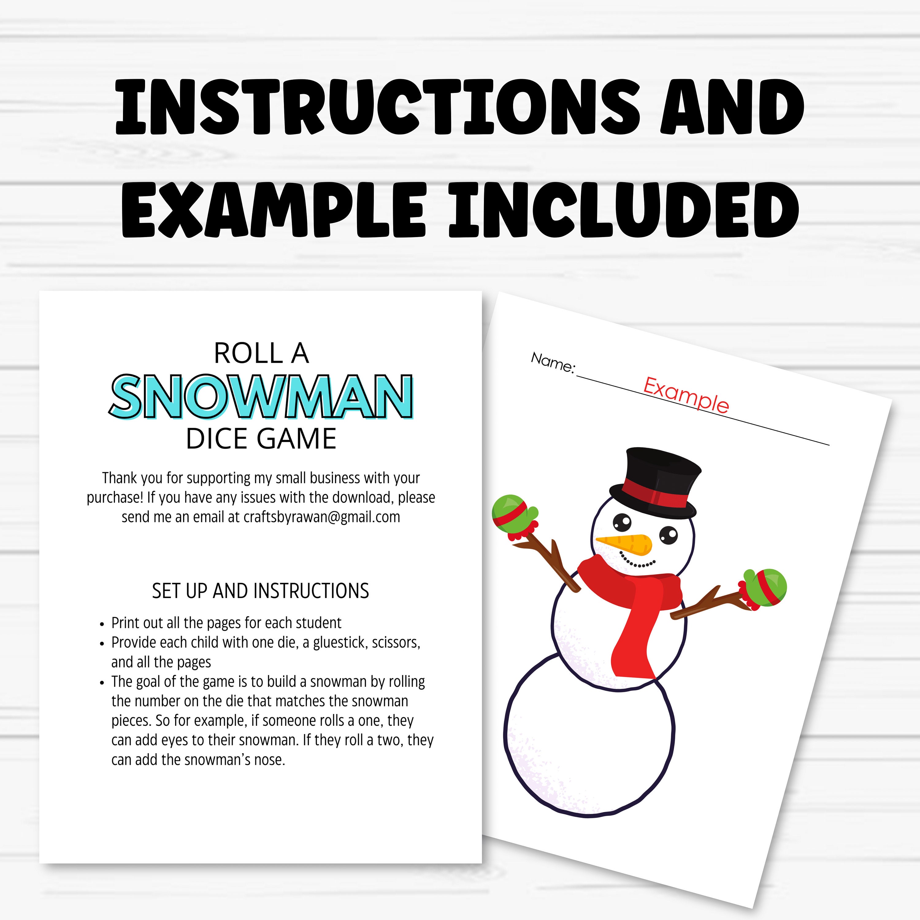 Roll a Snowman Christmas Dice Game, Christmas Party Game, Christmas ...