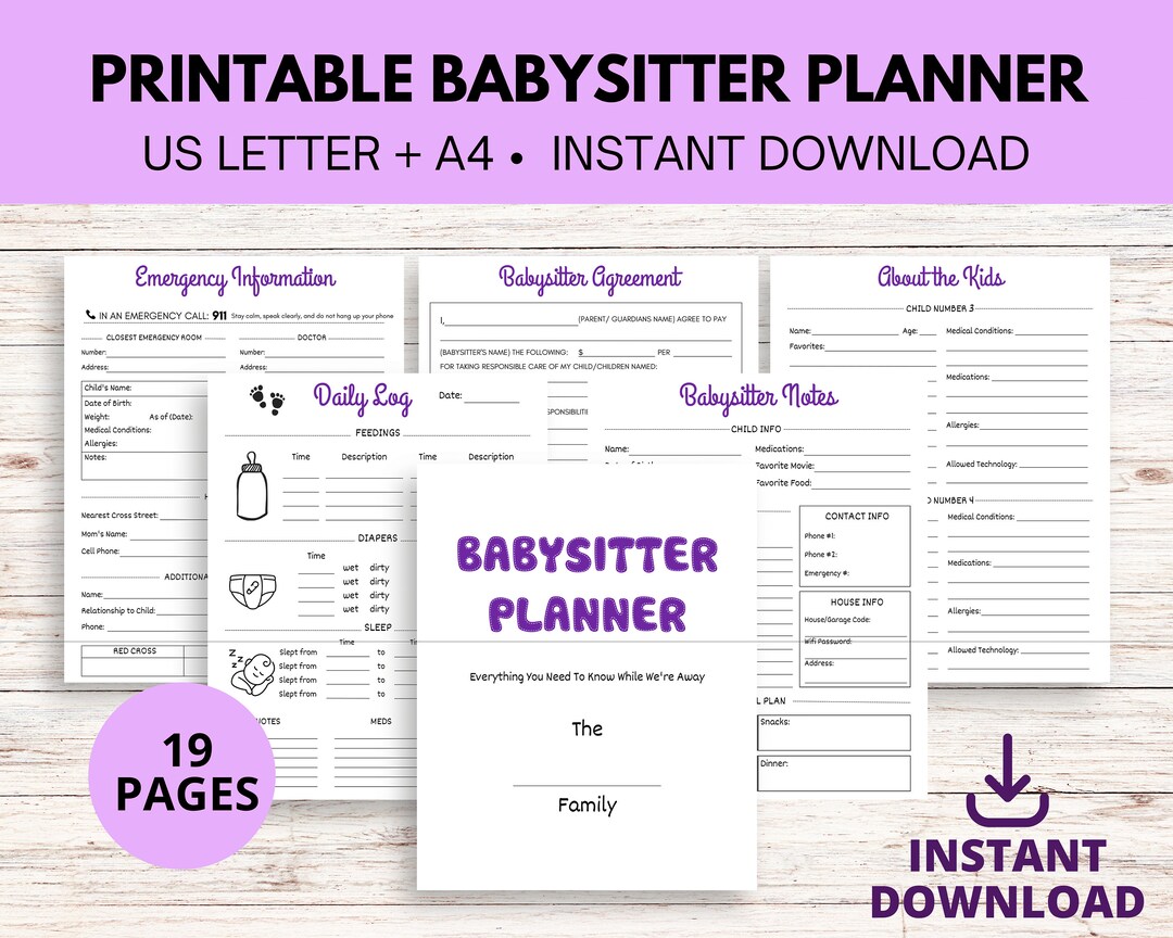 Printable Babysitter Planner, Nanny Binder, Babysitter Information ...
