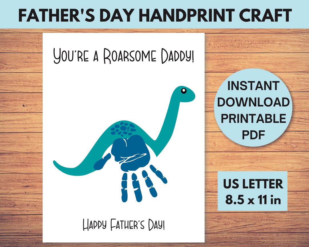 Printable Fathers Day Handprint Dinosaur Keepsake Gift for Dad, Fathers ...