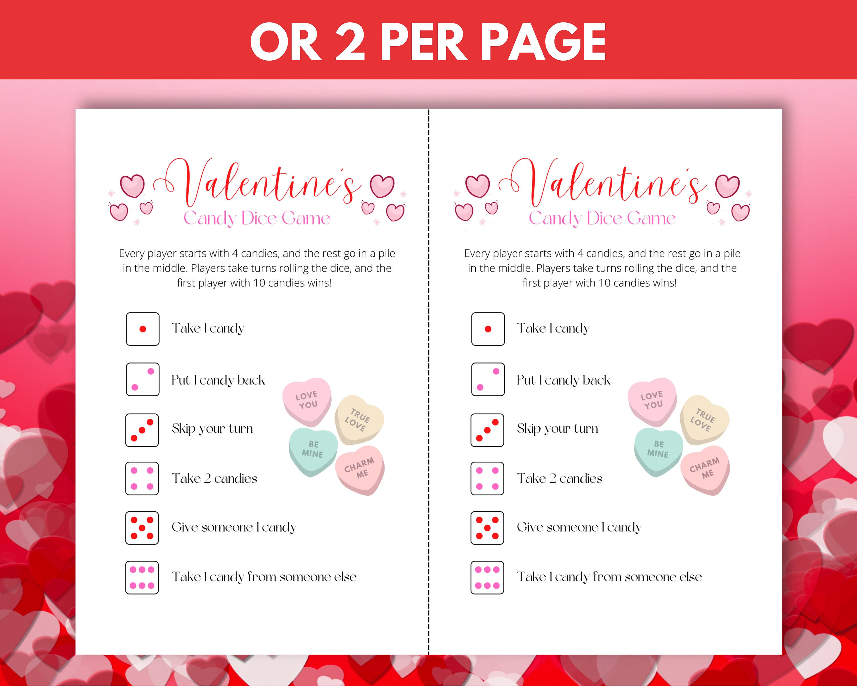 Valentine's Day Candy Dice Game, Valentine's Day Game, Valentine's Day ...