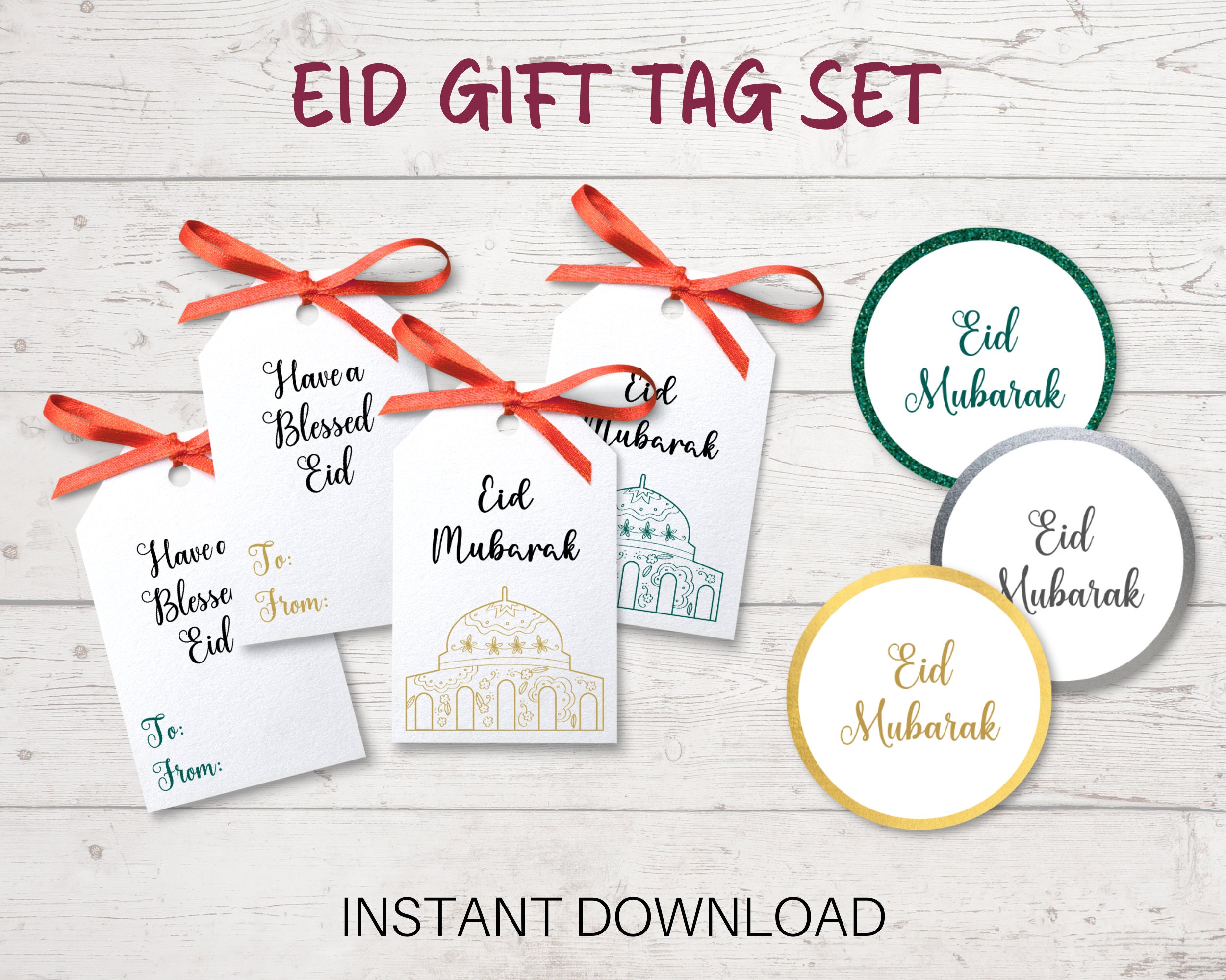 Eid Gift Tags for Gift Boxes and Goodie Bags, Set of 7 Different ...