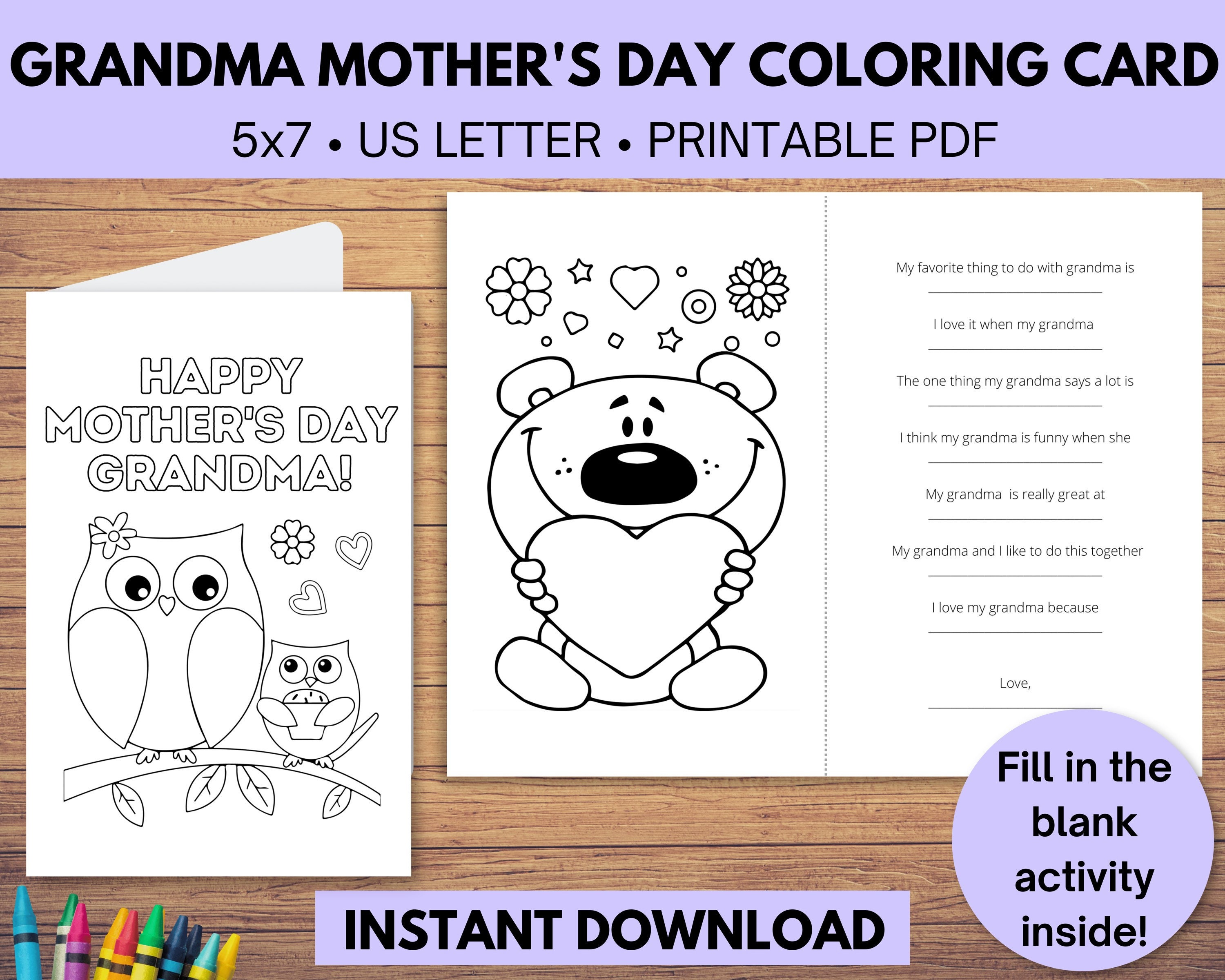 Printable Mother's Day Coloring Card for Grandma, Nana Grandmother ...
