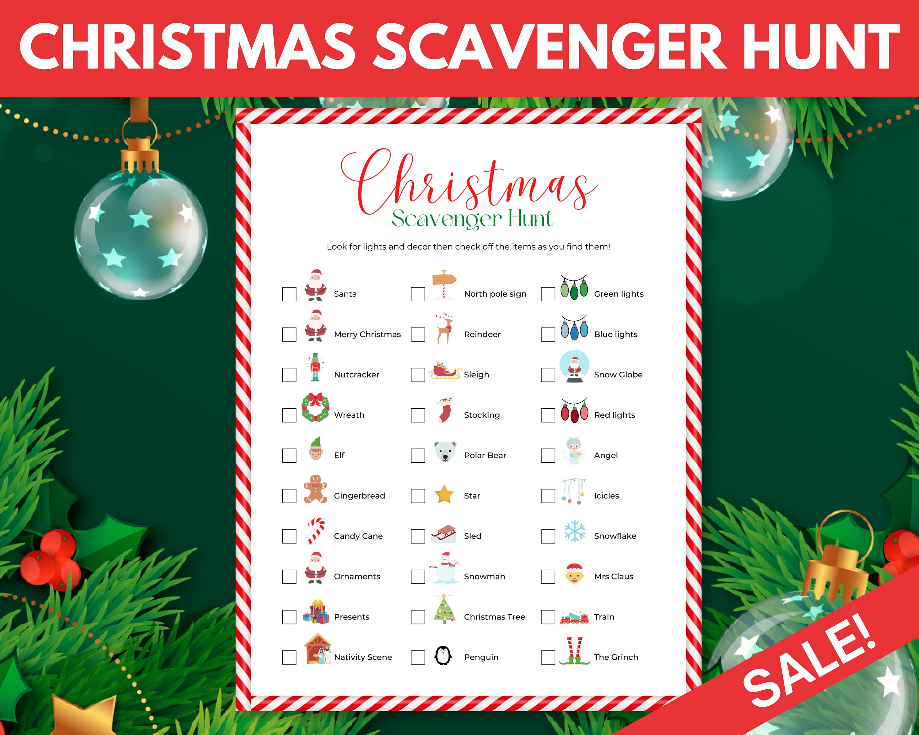 Christmas Scavenger Hunt Game, Christmas Treasure Hunt, Christmas Party ...