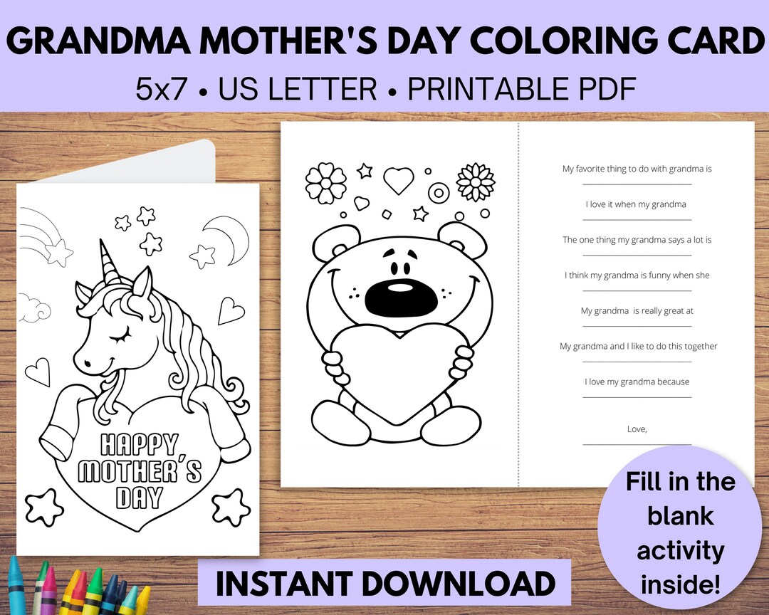 Printable Mother's Day Coloring Card for Grandma, Granny Nana Mother's ...