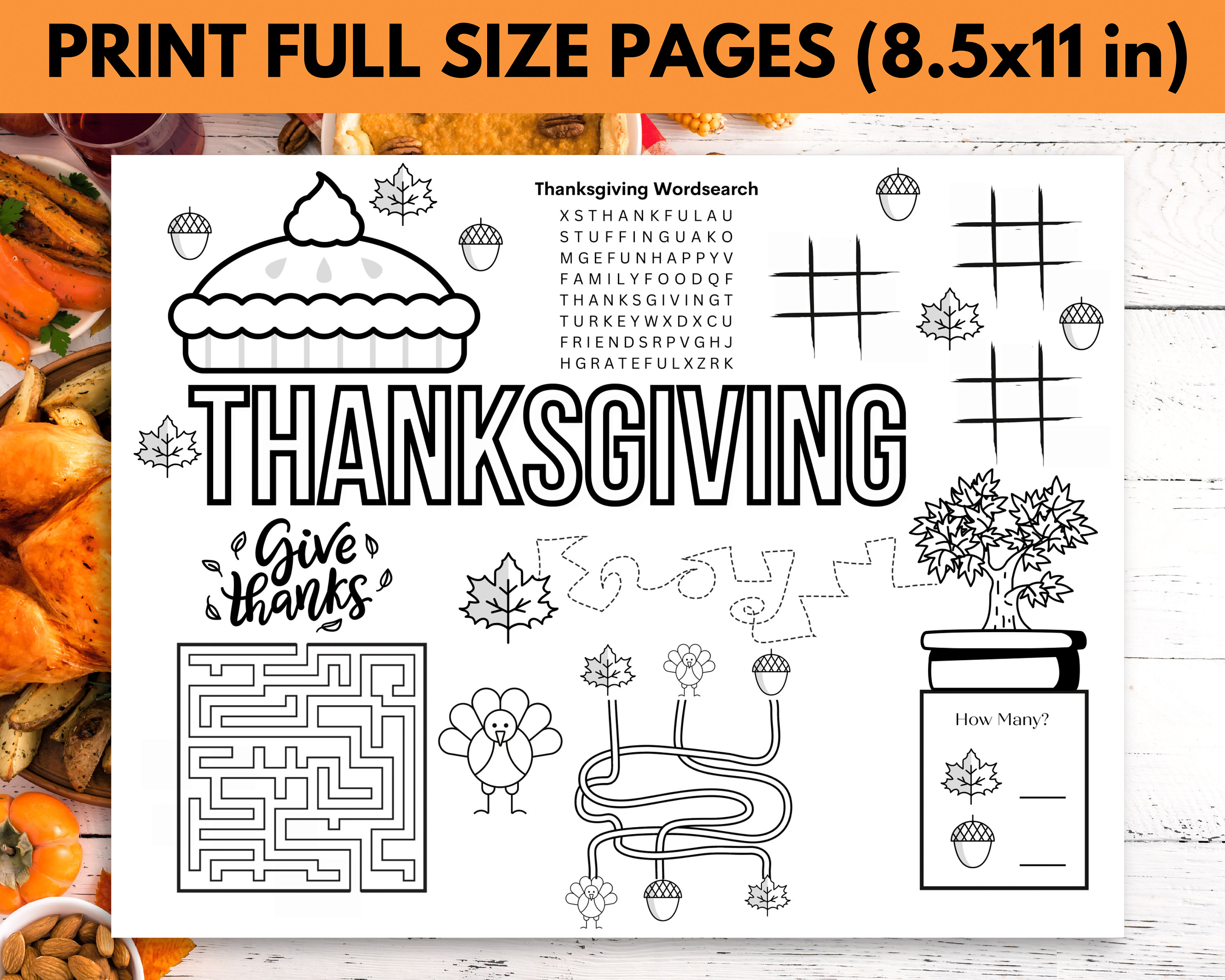 Printable Thanksgiving Coloring Placemats, Thanksgiving Games, Fall ...