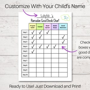 Ramadan Good Deeds Chart for Kids | Ramadan Gift for Kids | Ramadan ...