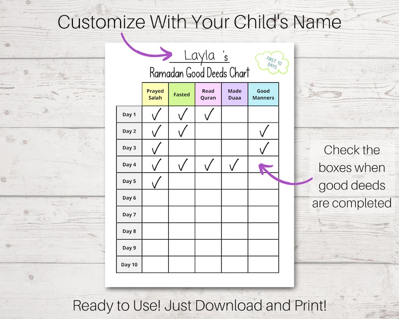 Ramadan Good Deeds Chart for Kids | Ramadan Gift for Kids | Ramadan ...