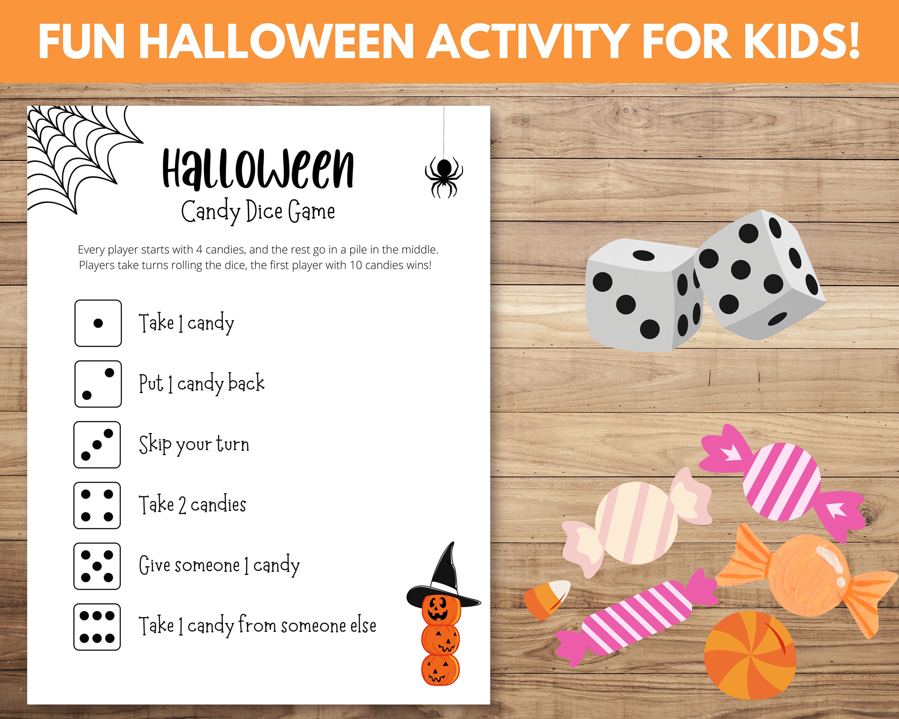 Halloween Candy Dice Party Game, Fun Halloween Party Game, Halloween ...