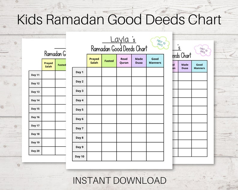 Ramadan Good Deeds Chart for Kids | Ramadan Gift for Kids | Ramadan ...