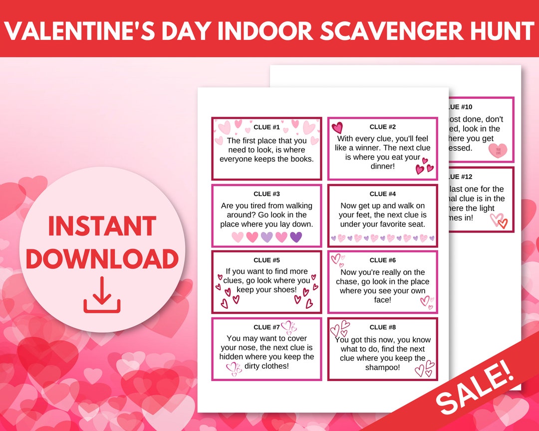 Valentine's Day Indoor Scavenger Hunt Game, Valentine's Day Game ...