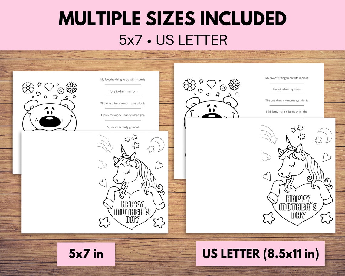 Printable Unicorn Mother's Day Coloring Card for Mom - Etsy