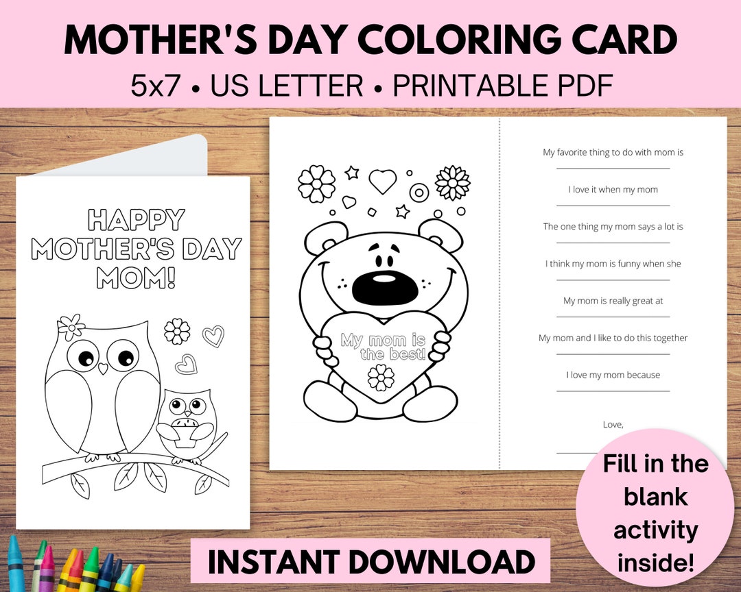 Printable Mother's Day Coloring Card for Mom, Kid's Mother's Day ...
