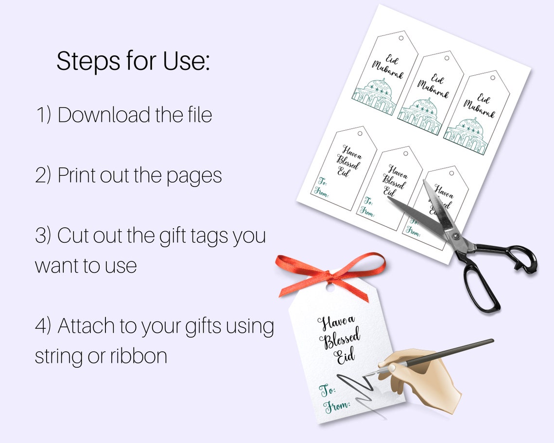 Eid Gift Tags for Gift Boxes and Goodie Bags, Set of 7 Different ...