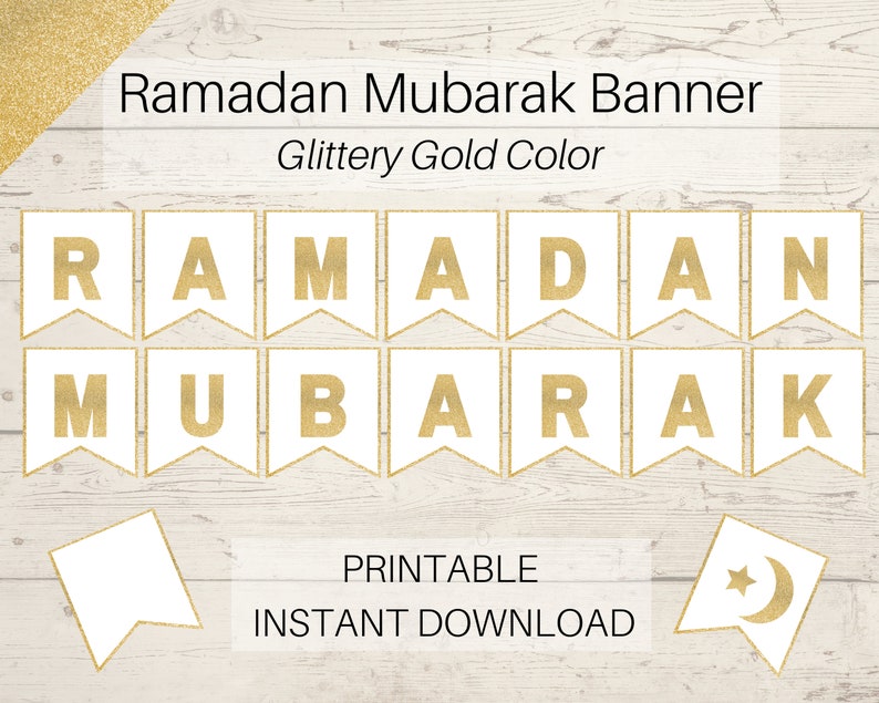 Ramadan Banner Decoration for Home, Gold Glitter Ramadan Mubarak Banner ...