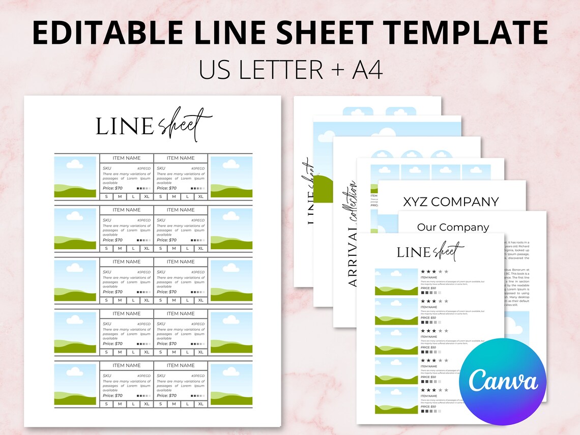Editable Line Sheet Template, Wholesale Price List Template, Product ...