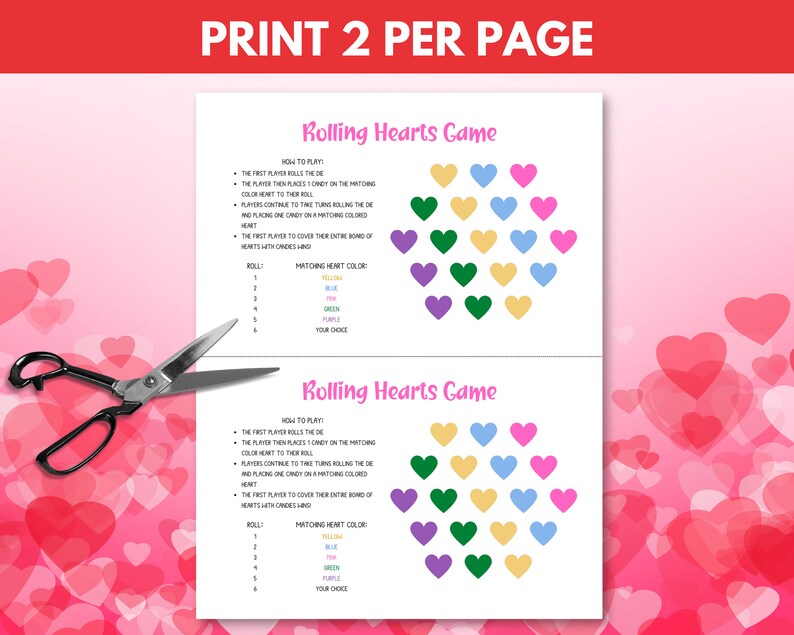 Valentine's Day Printable Kids Rolling Hearts Game, Candy Dice Game ...