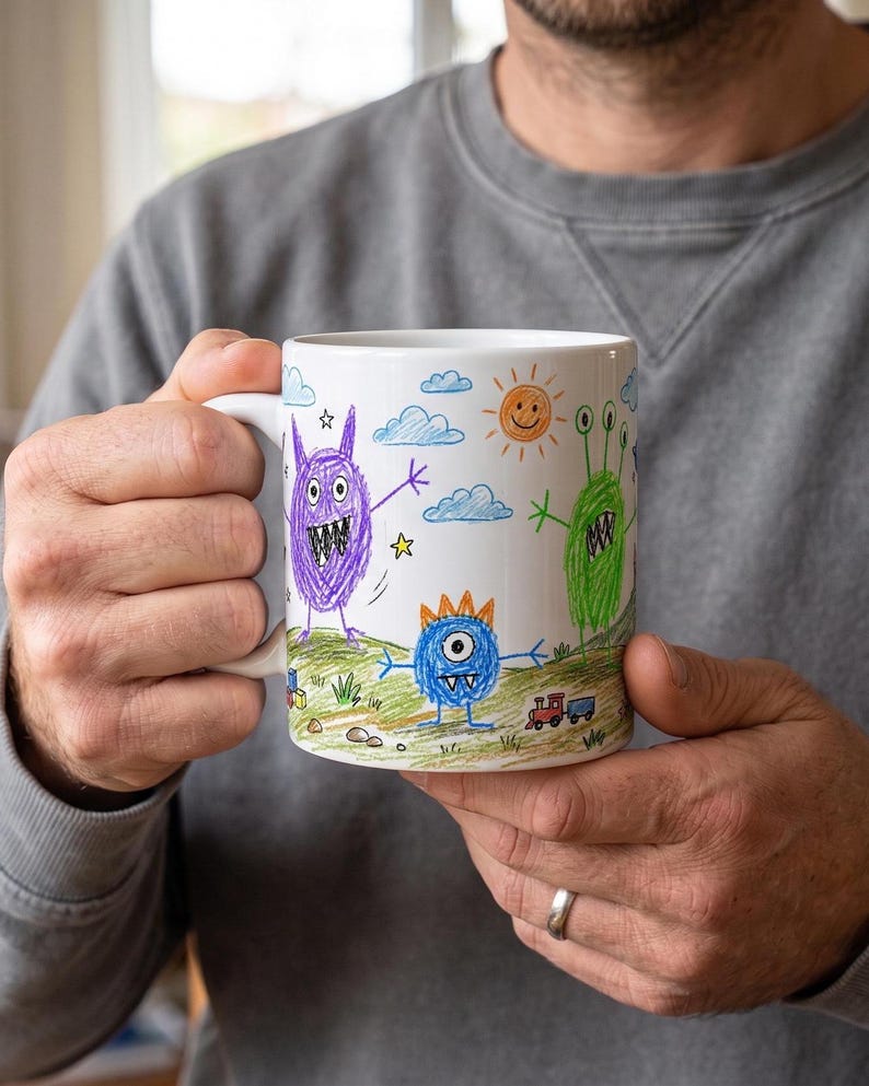 Custom Kids Artwork Mug, Turn Child Drawing Into Mug, Personalized Dad ...