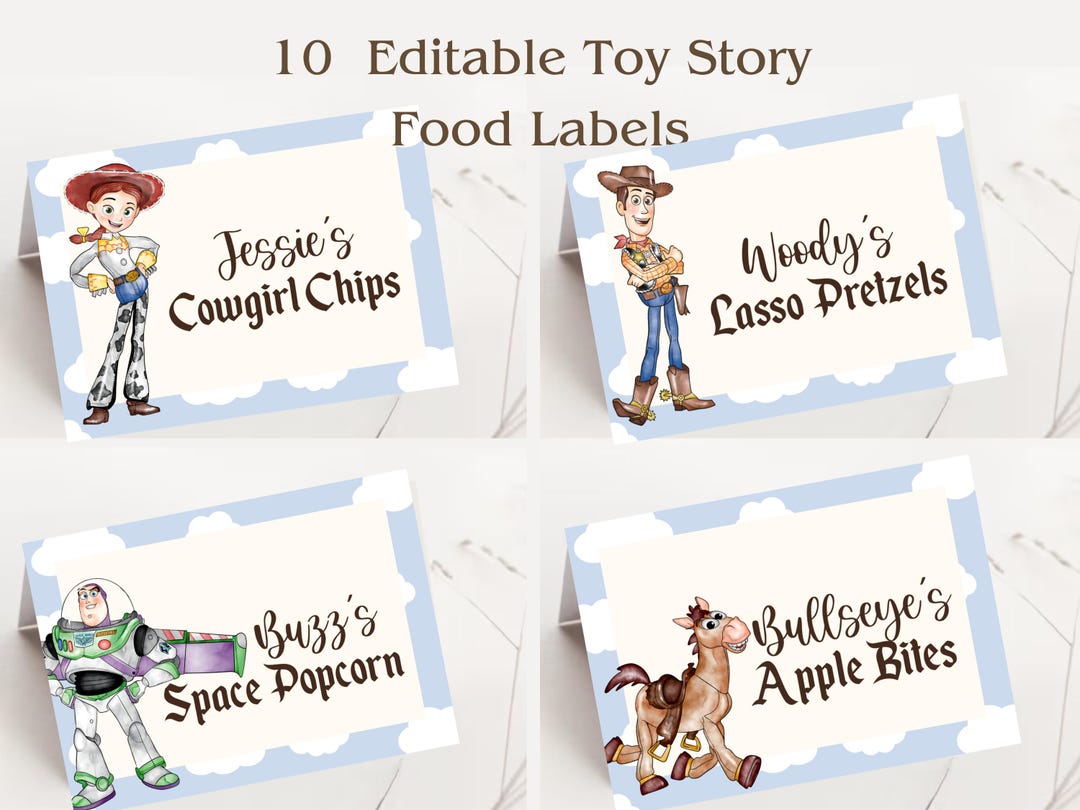Toy Story Food Labels, 3.5x2.5 Single & 3.5x5 Folded Cards, Birthday ...