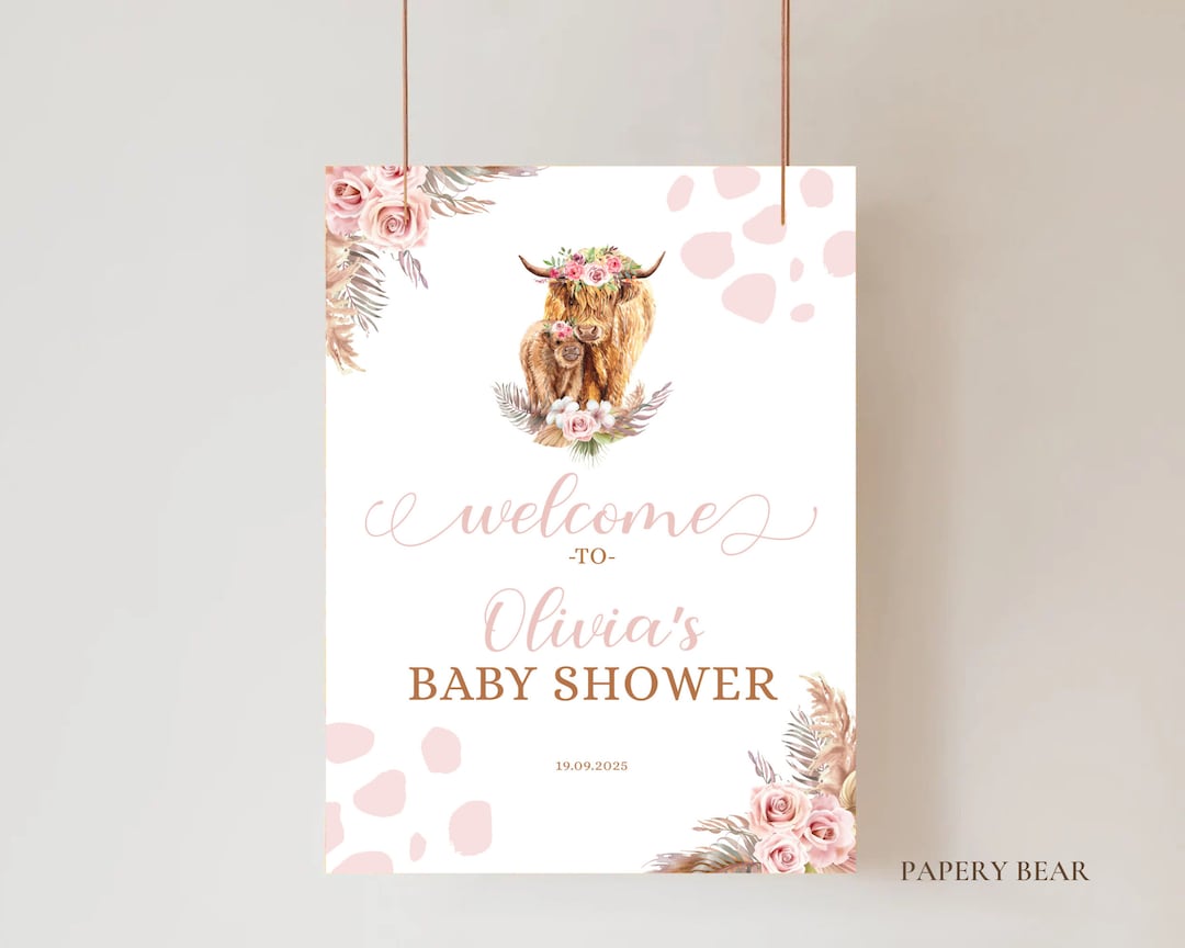 Holy Cow Baby Shower Welcome Sign, Pink Girl Highland Cow Baby Shower ...