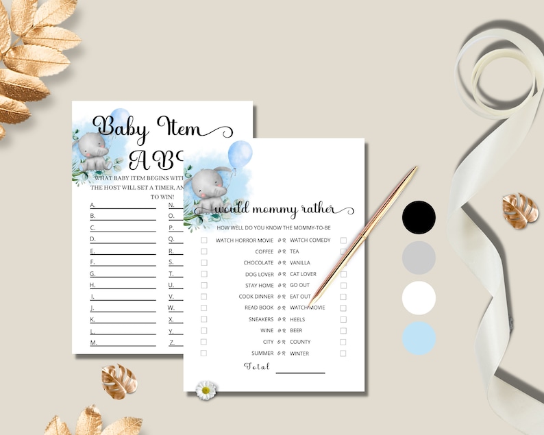20 Elephant Blue Boy Baby Shower Games Cute Elephant Baby - Etsy