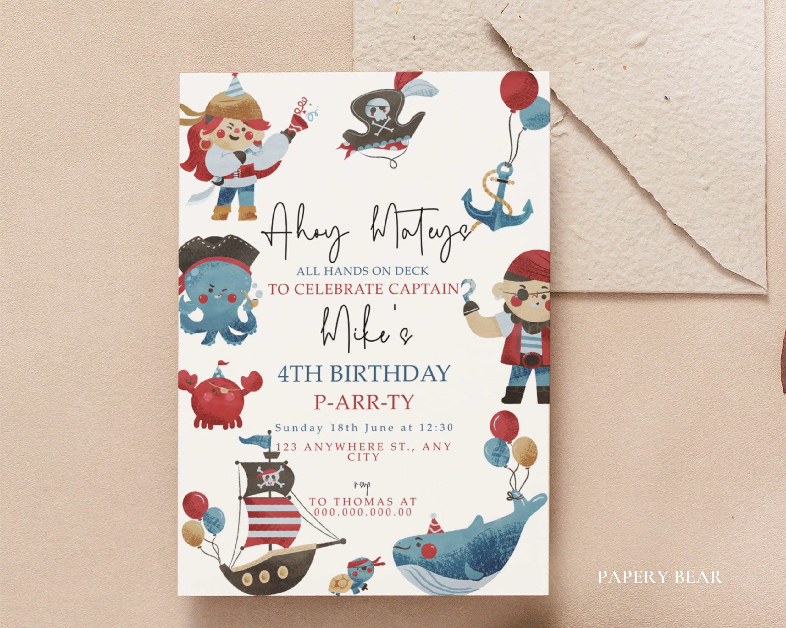 Pirate Birthday Invitation Boy Pirate Birthday Invite - Etsy