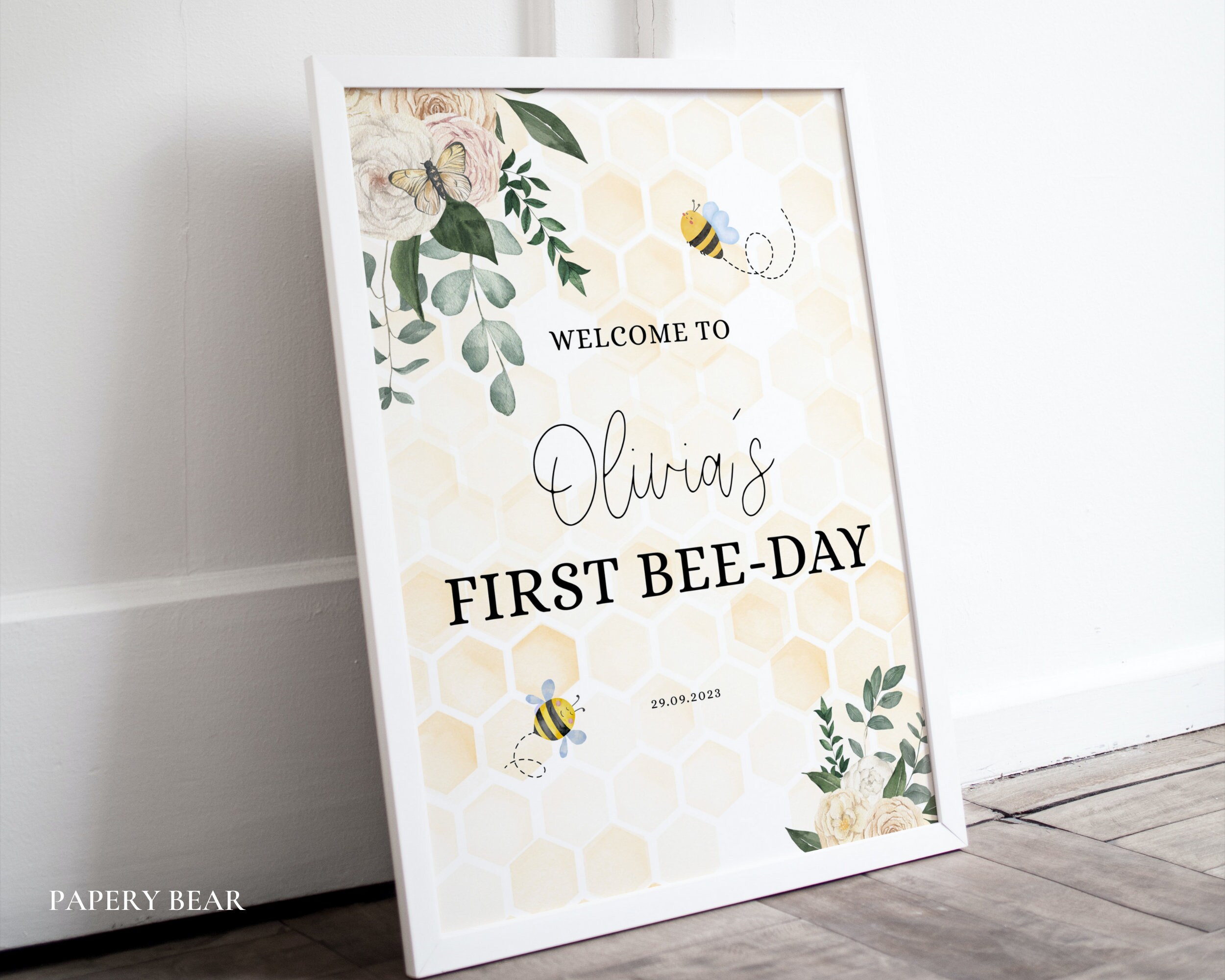 First Birthday Welcome Sign, First Bee Day Welcome Sign, Baby First ...