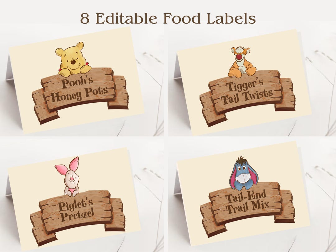 Editable Winnie the Pooh Food Labels, Classic Pooh Party Decor (digital ...
