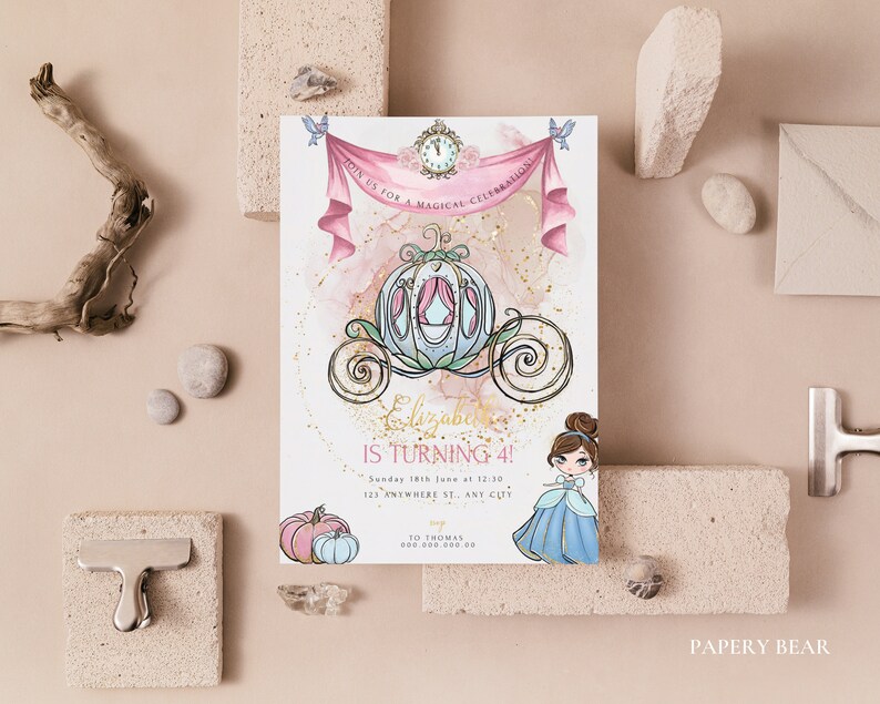 Editable Cinderella Invitation, Princess Birthday Invitation, Princess ...