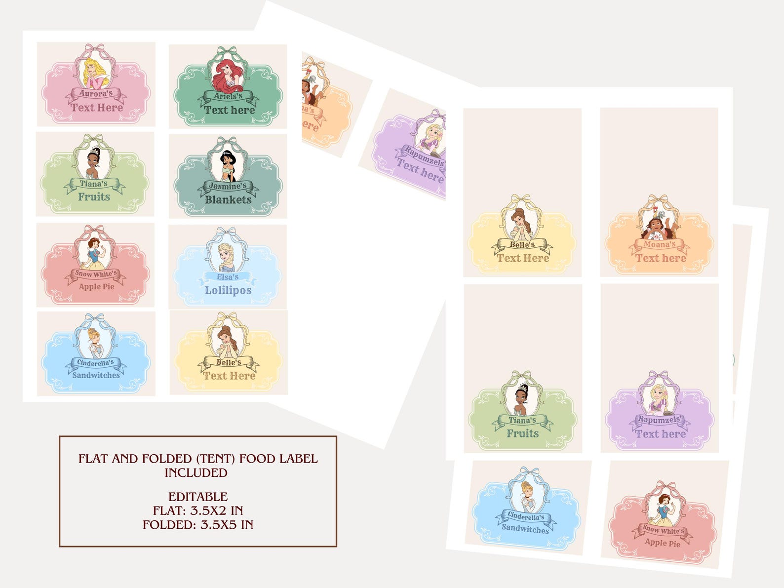 Editable Princess Food Label for Baby Shower Birthday Party, Princess ...