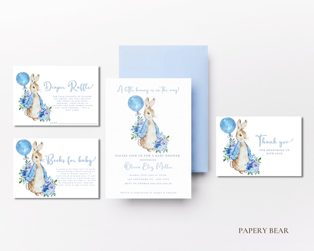 Editable Boy Peter Rabbit Baby Shower Invitation, Peter Rabbit ...