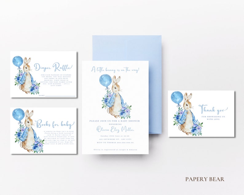 Editable Boy Peter Rabbit Baby Shower Invitation, Peter Rabbit ...