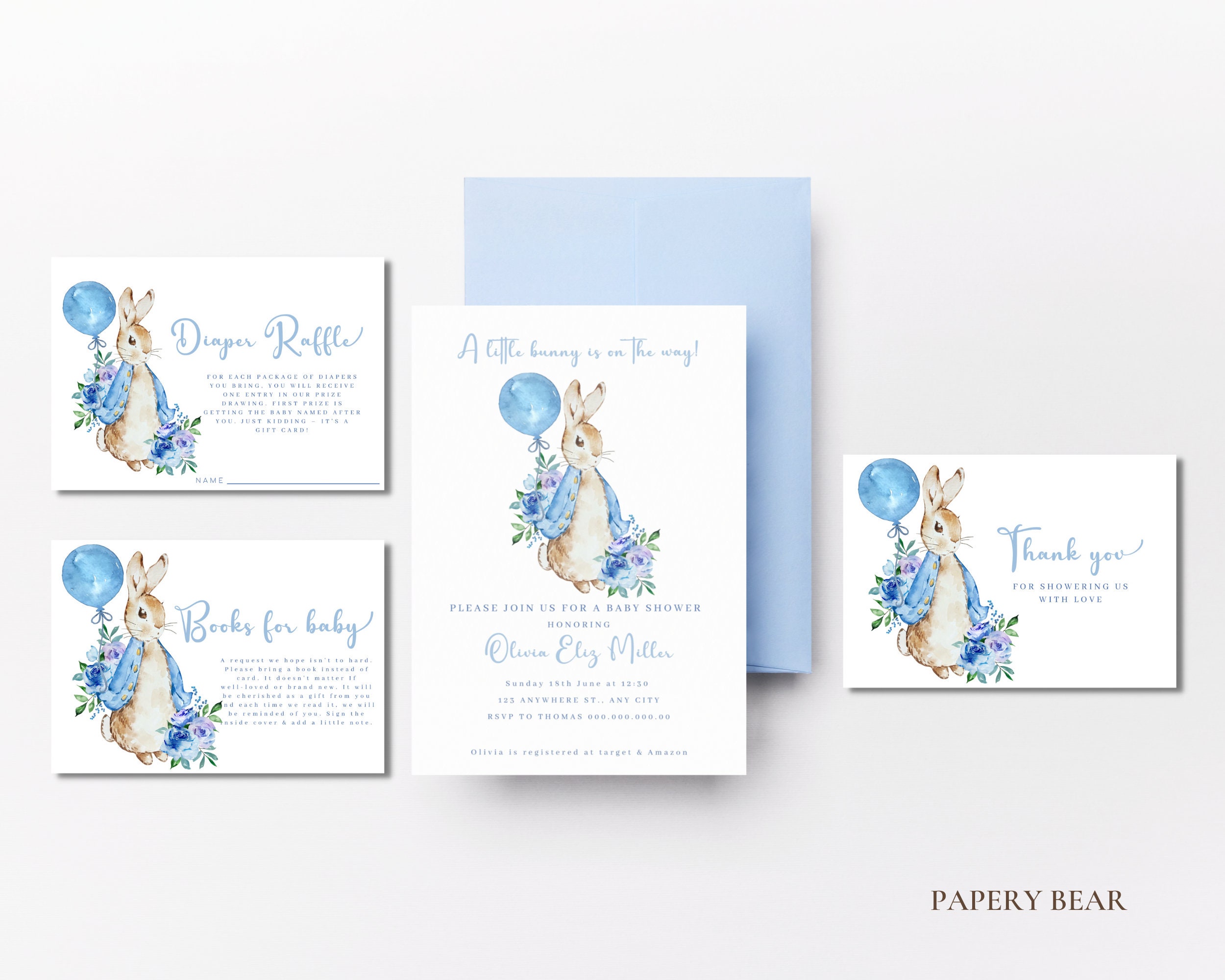 Editable Boy Peter Rabbit Baby Shower Invitation, Peter Rabbit ...
