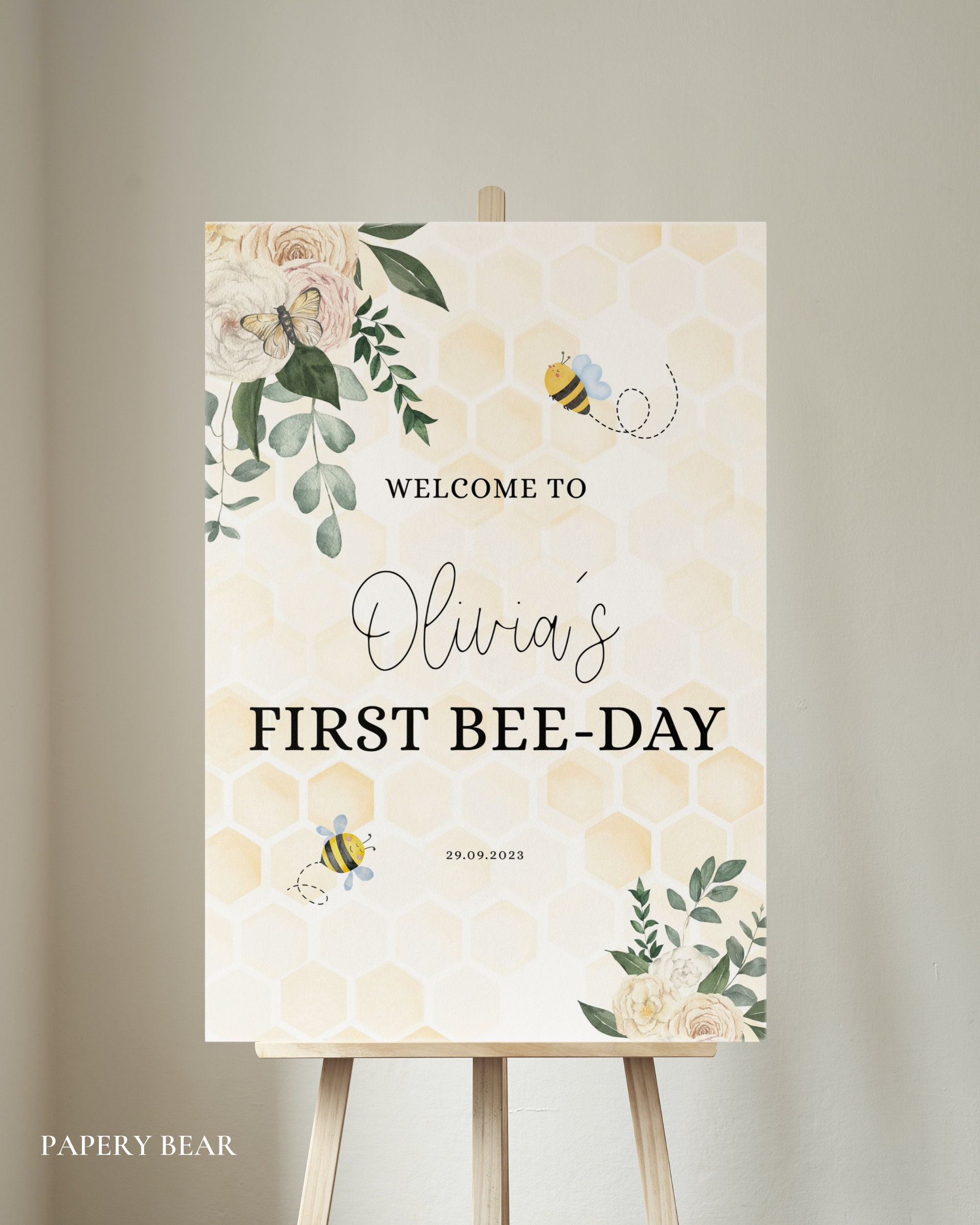 First Birthday Welcome Sign, First Bee Day Welcome Sign, Baby First ...