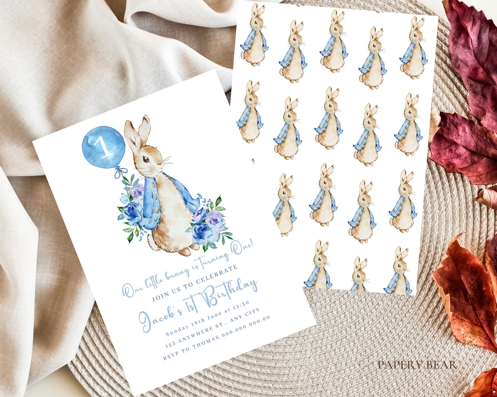 Editable Peter Rabbit First Birthday Invitation, Peter Rabbit Boy ...