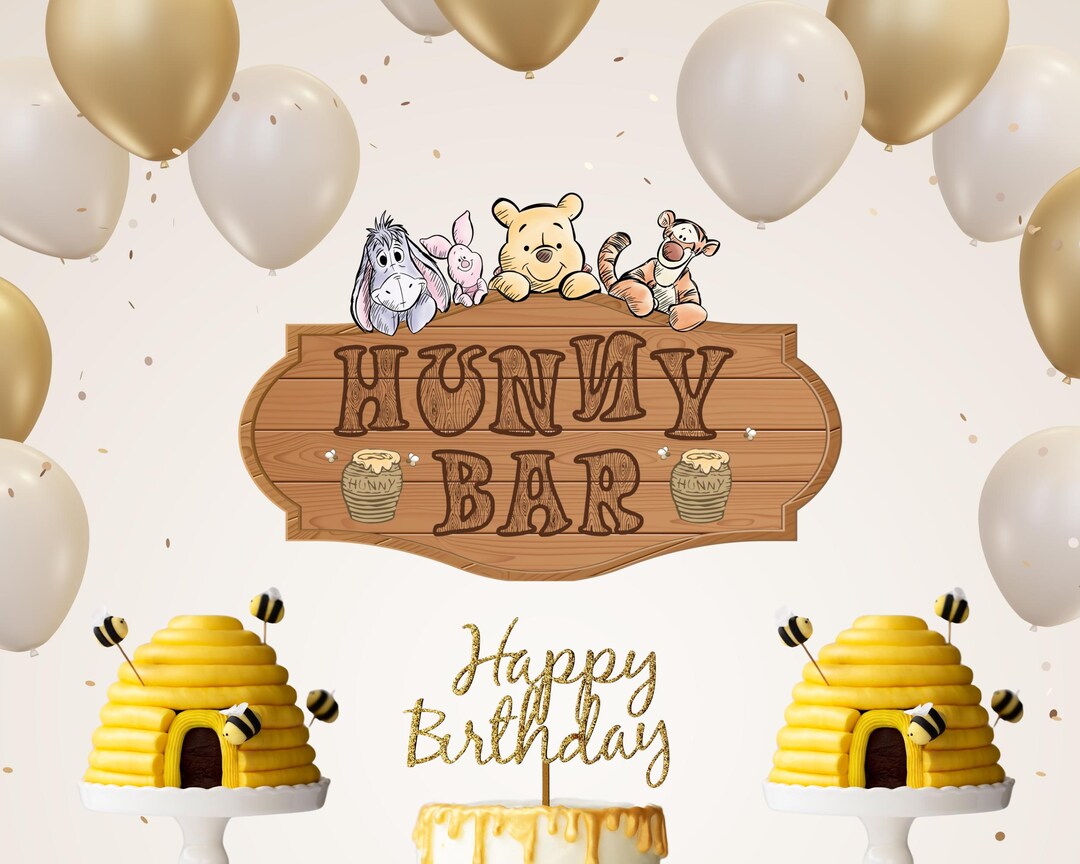 Winnie the Pooh Party Sign, Hunny Bear Decor, Classic Pooh Birthday ...