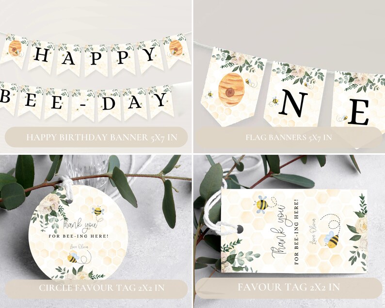 Bee 1st Birthday Invitation Bundle – Printable Party Decor (digital ...